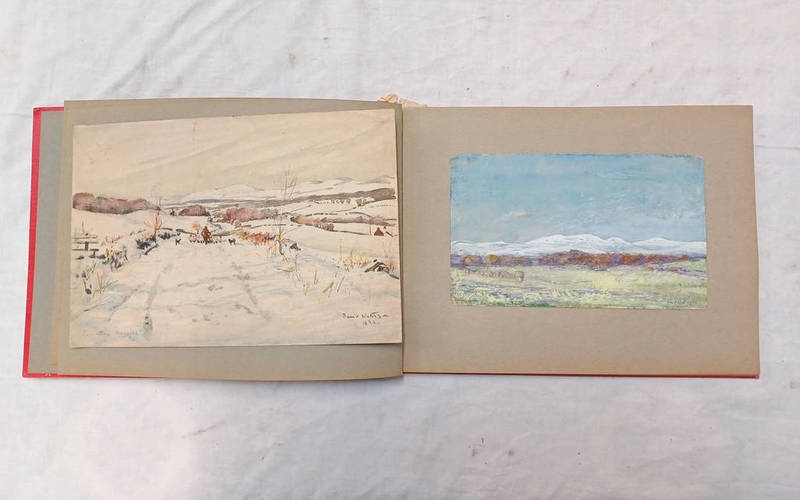 David Waterson | red photograph album with contents of watercolours etc ...