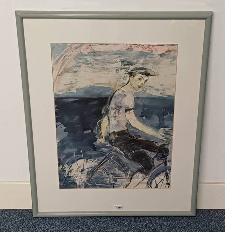 Peter McLaren | cyclist looking over his shoulder (1988) | MutualArt