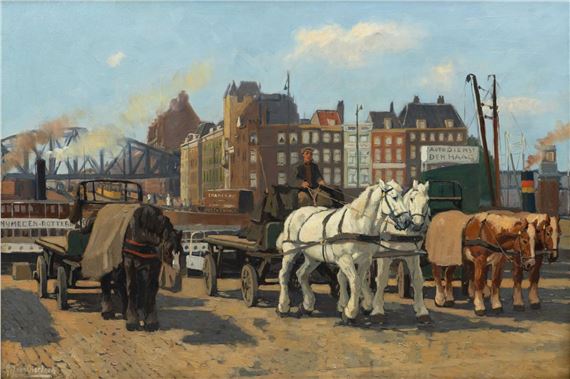 Gijsbertus Johannes van Overbeek | Paard en wagen aan de Rotterdamse ...