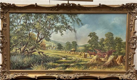 Don Vaughan | An oil on canvas of a farming scene titled Welsh Harvest ...