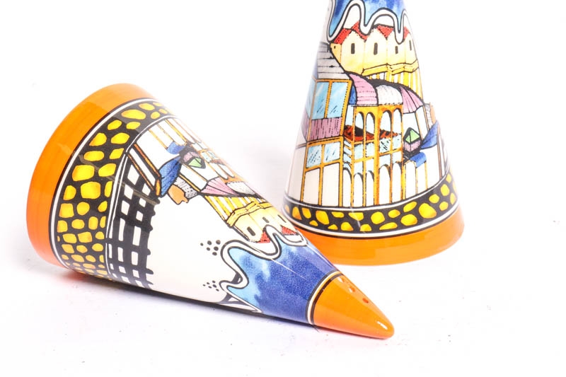 Clarice Cliff | A pair of Art Deco style conical salt and pepper ...