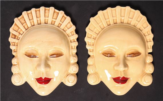 Clarice Cliff | A pair of Art Deco style crowned ceramic wall masks ...