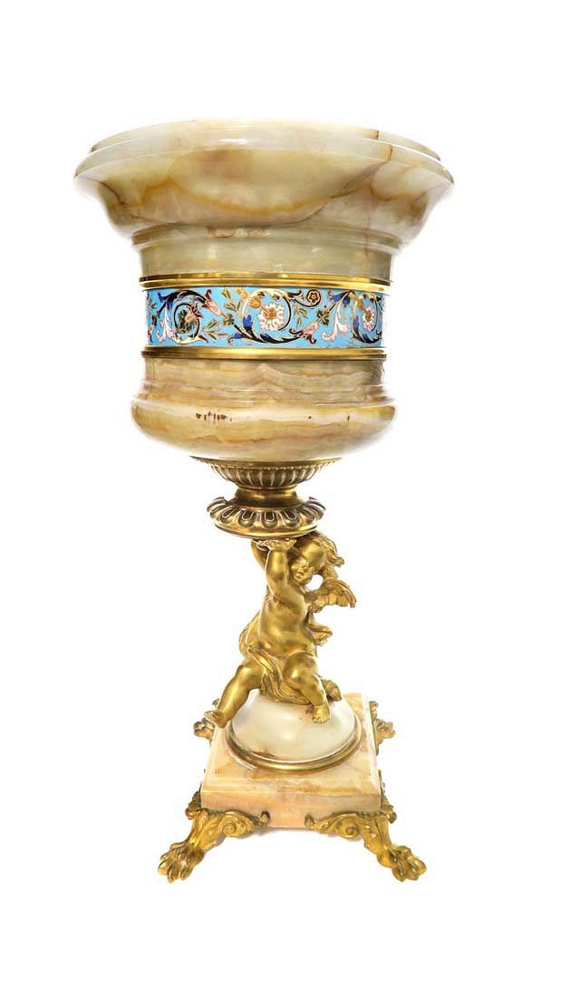 Eugène Cornu | E. Cornu Champleve Enamel Bronze & Onyx Jardiniere ...