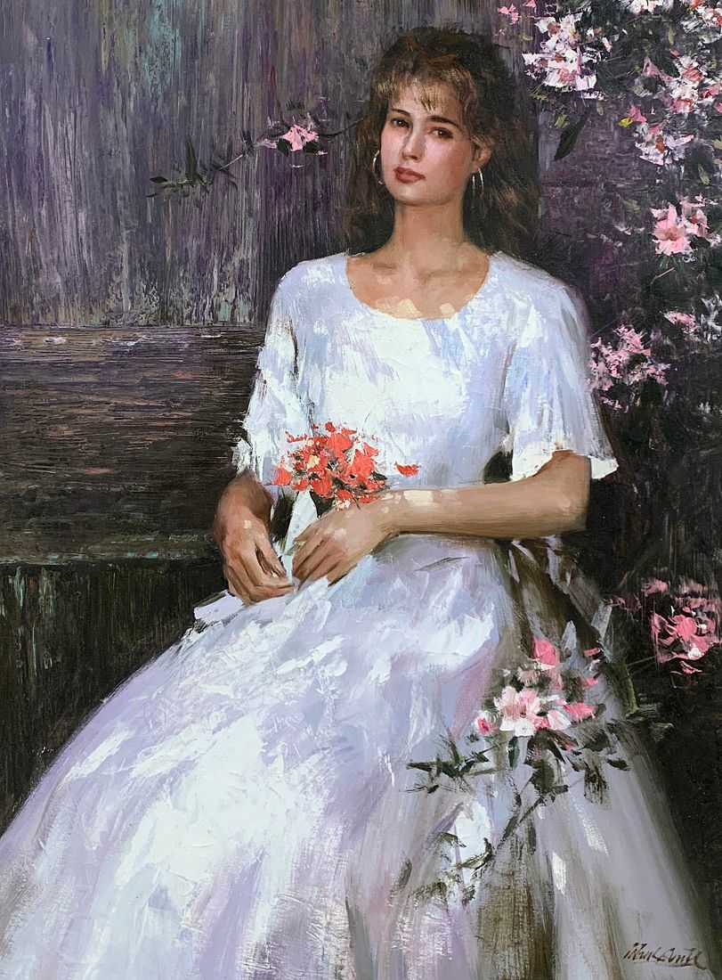 Hans Amis | Lady In Flower Garden (1957) | MutualArt