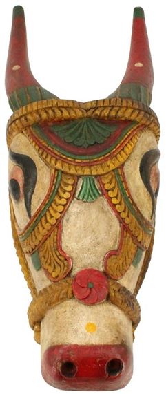 Unknown | Indian Wood Carved and Polychrome Painted Ox Head | MutualArt