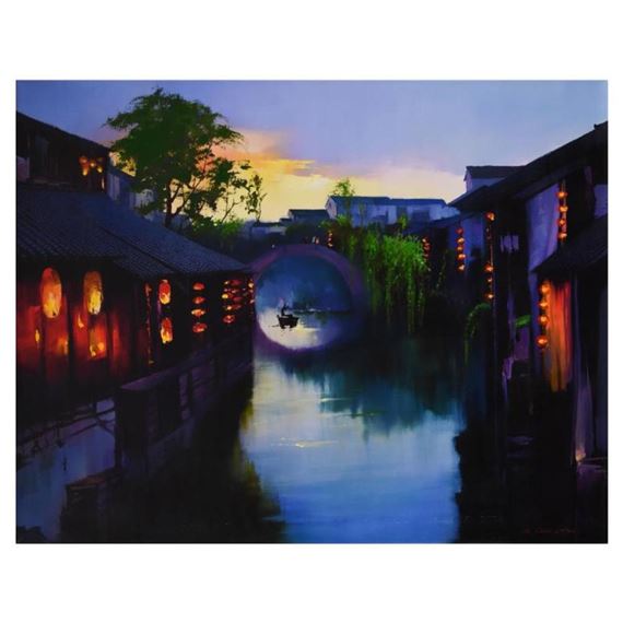 H. Leung | Ancient Village Sunset Hand Embellished Limited Edition on ...