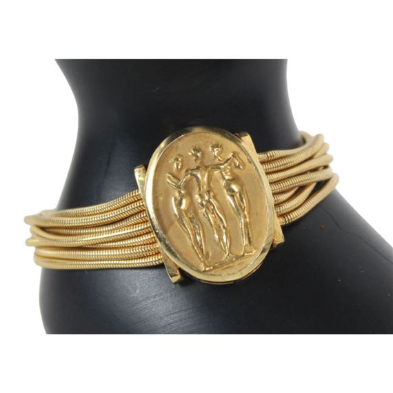 David Stern | 14K Gold David Stern Carved Figure Bracelet 37g | MutualArt
