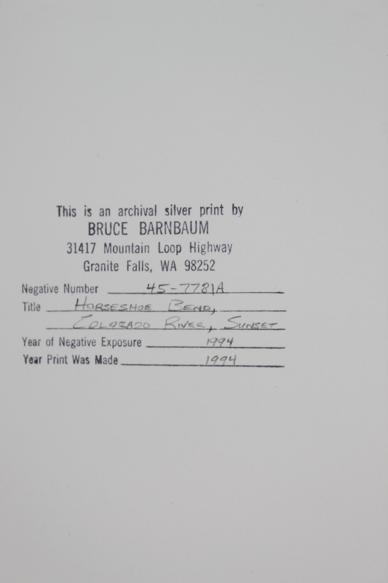 Bruce Barnbaum | Bruce Barnbaum 1994 Silver Print, Signed (1994 ...