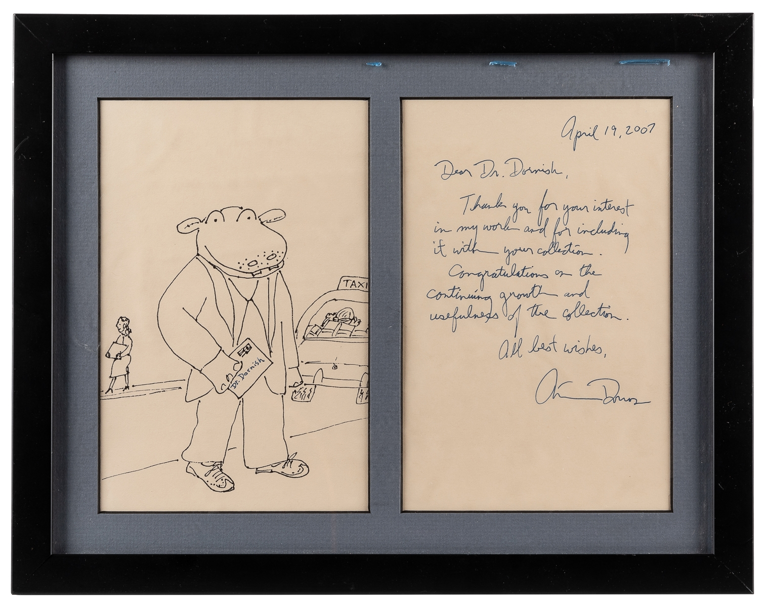 J. Robert | Original Drawing of a Hippo in a Suit Mailing a Letter ...