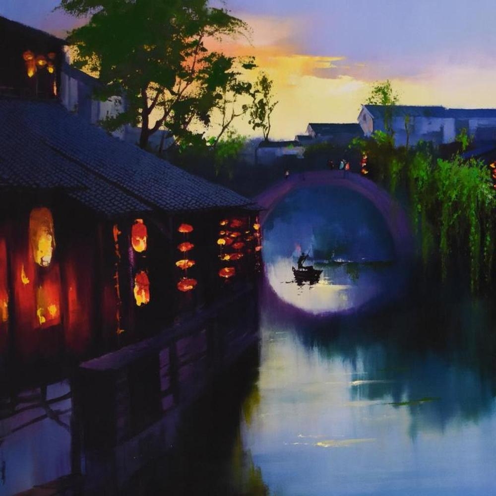 H. Leung | Ancient Village Sunset Hand Embellished Limited Edition on ...
