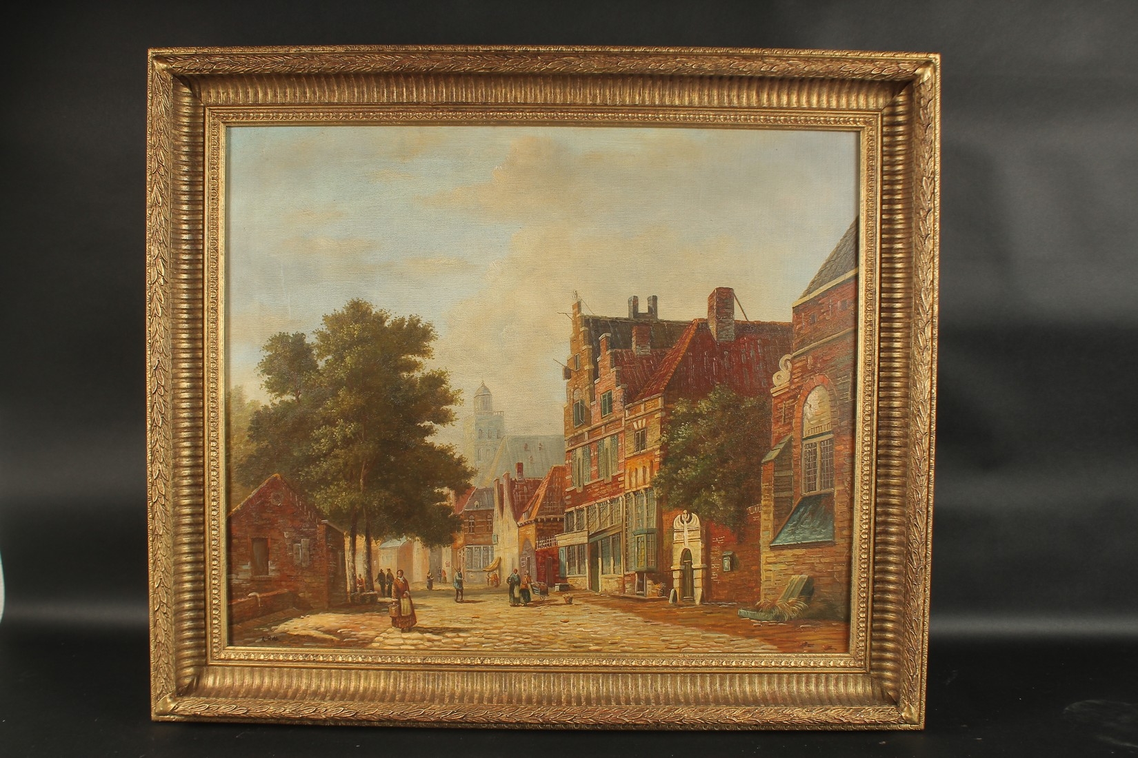 L. Roth | A large Dutch street scene with buildings, trees and figures ...