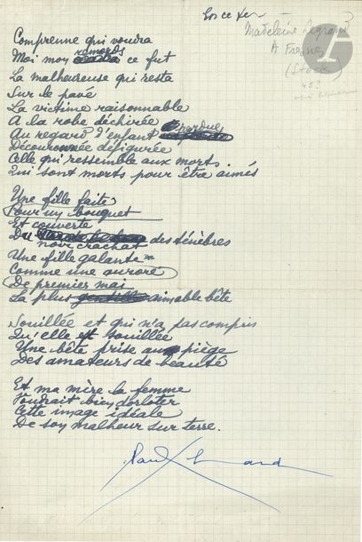 Paul Eluard | Autograph poem signed,... - Lot (22) | MutualArt