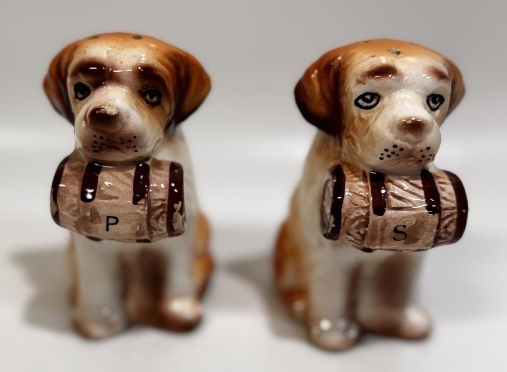 St. Bernard | CUTE PAIR OF ST. BERNARD SALT & PEPPER SHAKERS | MutualArt