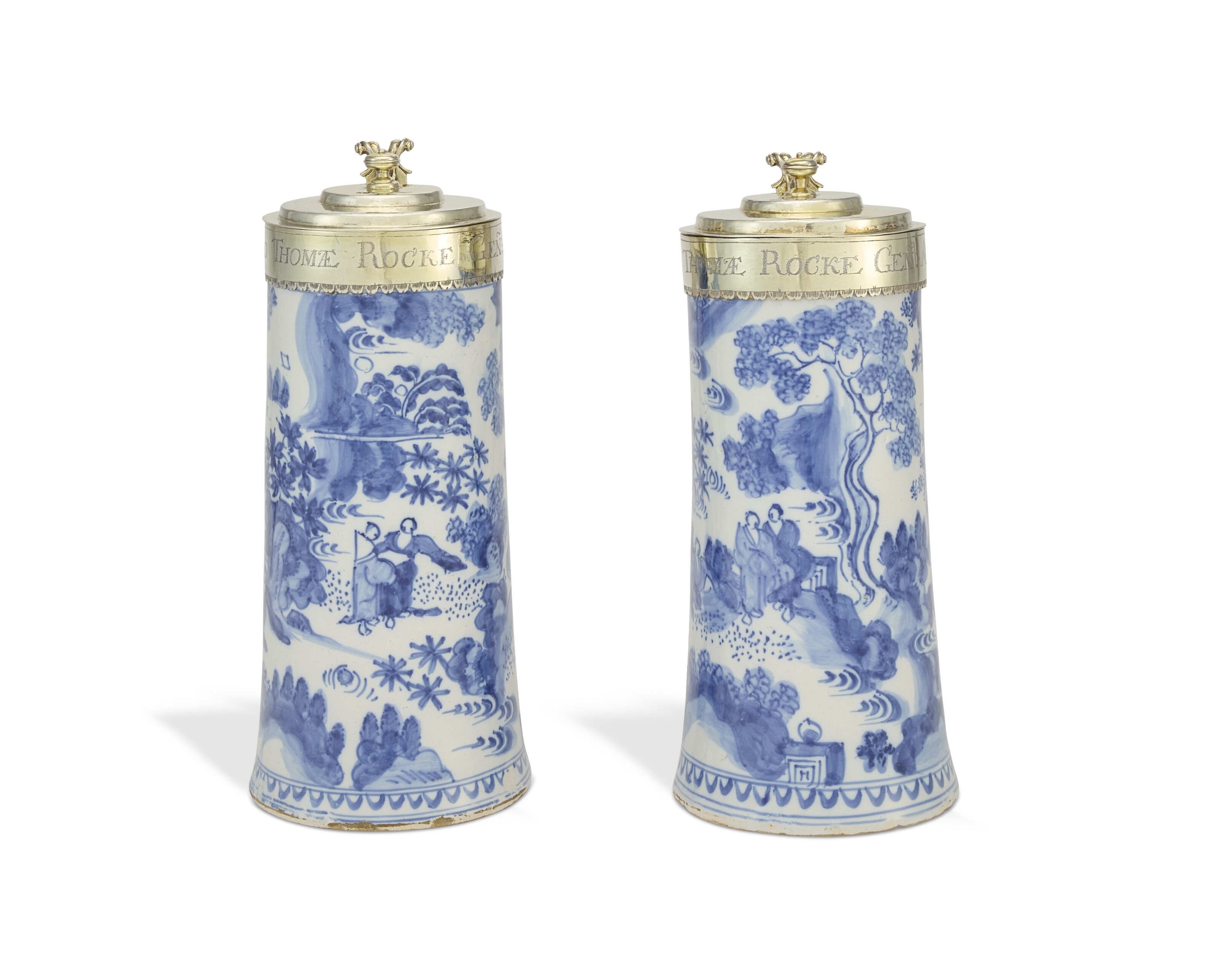 Thomas Gillen | A PAIR OF CHARLES II SILVER-GILT MOUNTED DUTCH DELFT ...