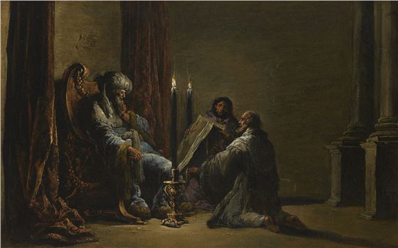 Leonaert Bramer | The Scribe Shaphan reading the book of the law to ...