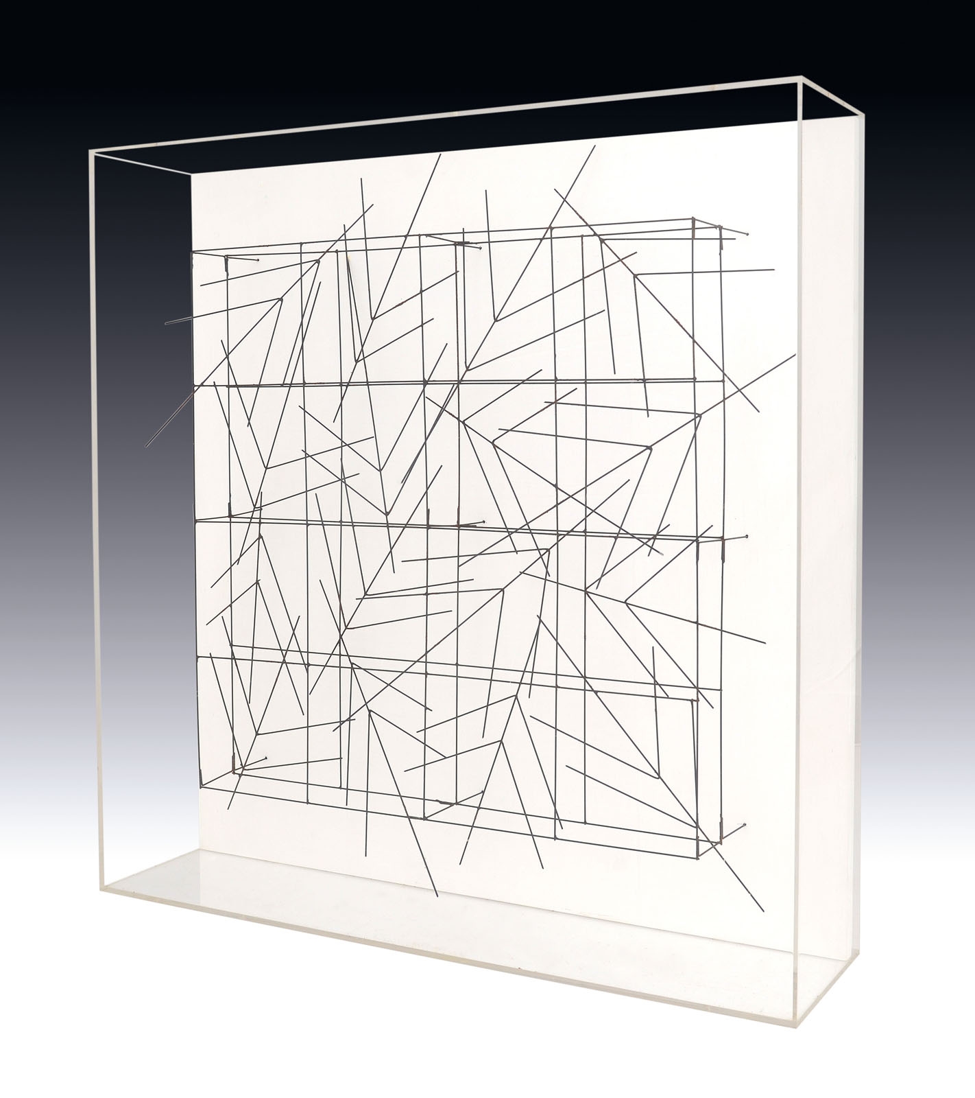 Werner Buser | Bemalte Drahtkonstruktion in plexiahube (1991) | MutualArt