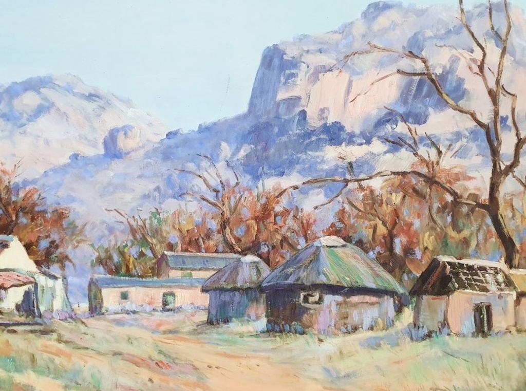 Kmeg Miller | GILT FRAMED OIL PAINTING OF A RURAL COMMUNITY BY KMEG ...