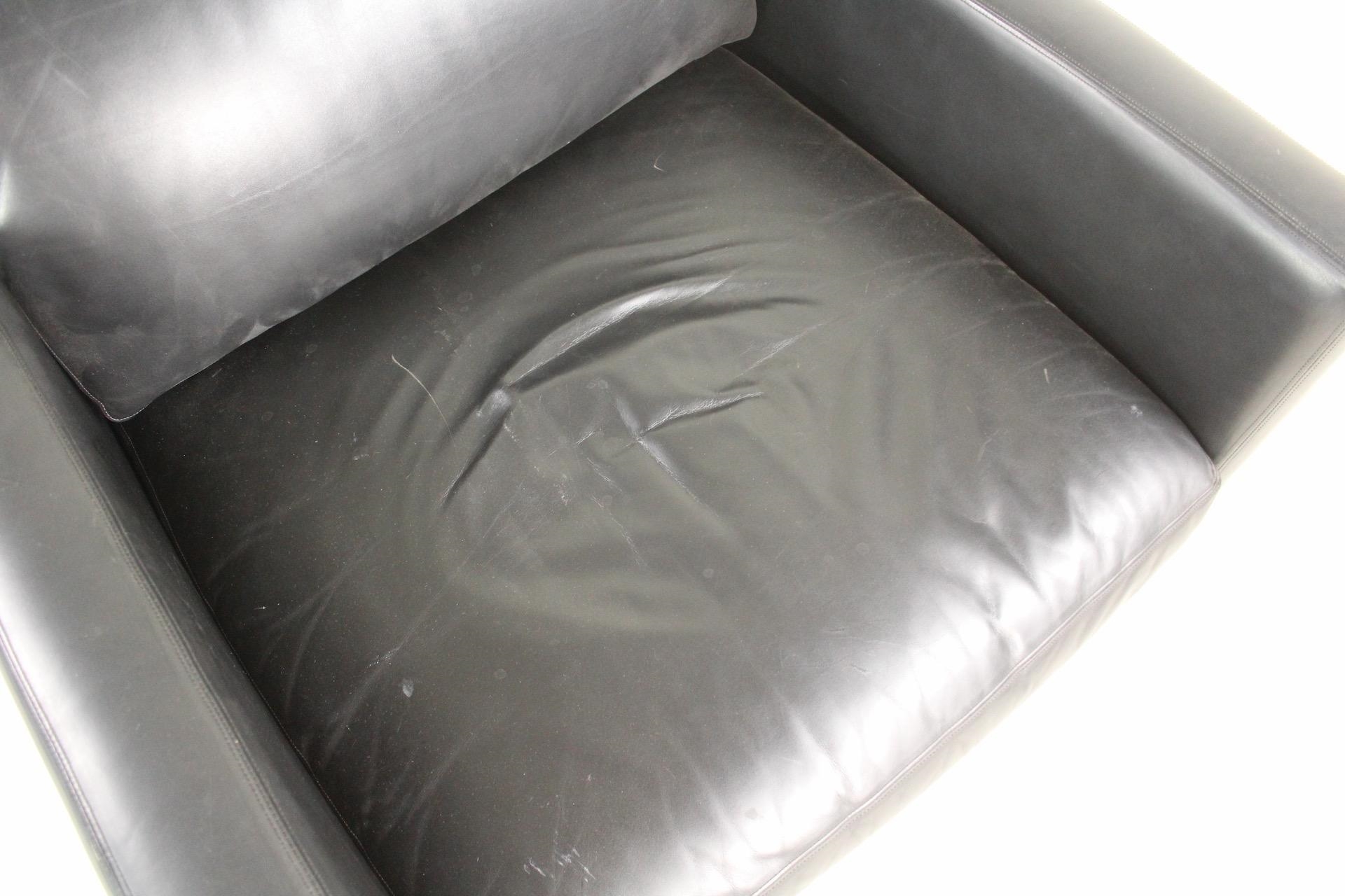 Charles Pfister | Knoll Pfister Black Leather Cube Lounge Chair, 2 of 3 ...