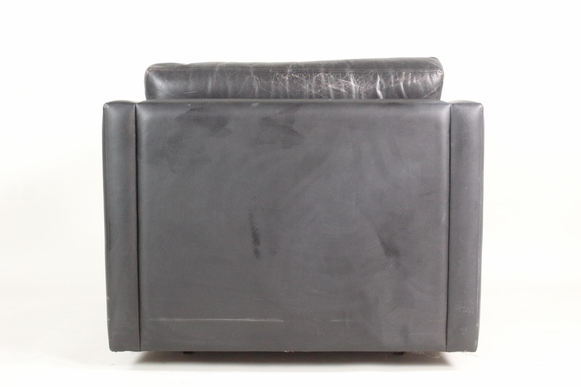 Charles Pfister | Knoll Pfister Black Leather Cube Lounge Chair, 2 of 3 ...