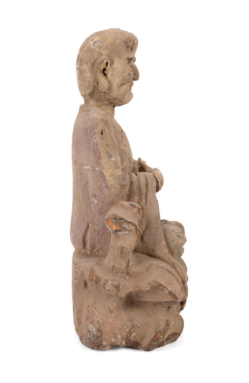 Chinese School | CHINESE CARVED WOOD SEATED MAHAKASYAPA | MutualArt