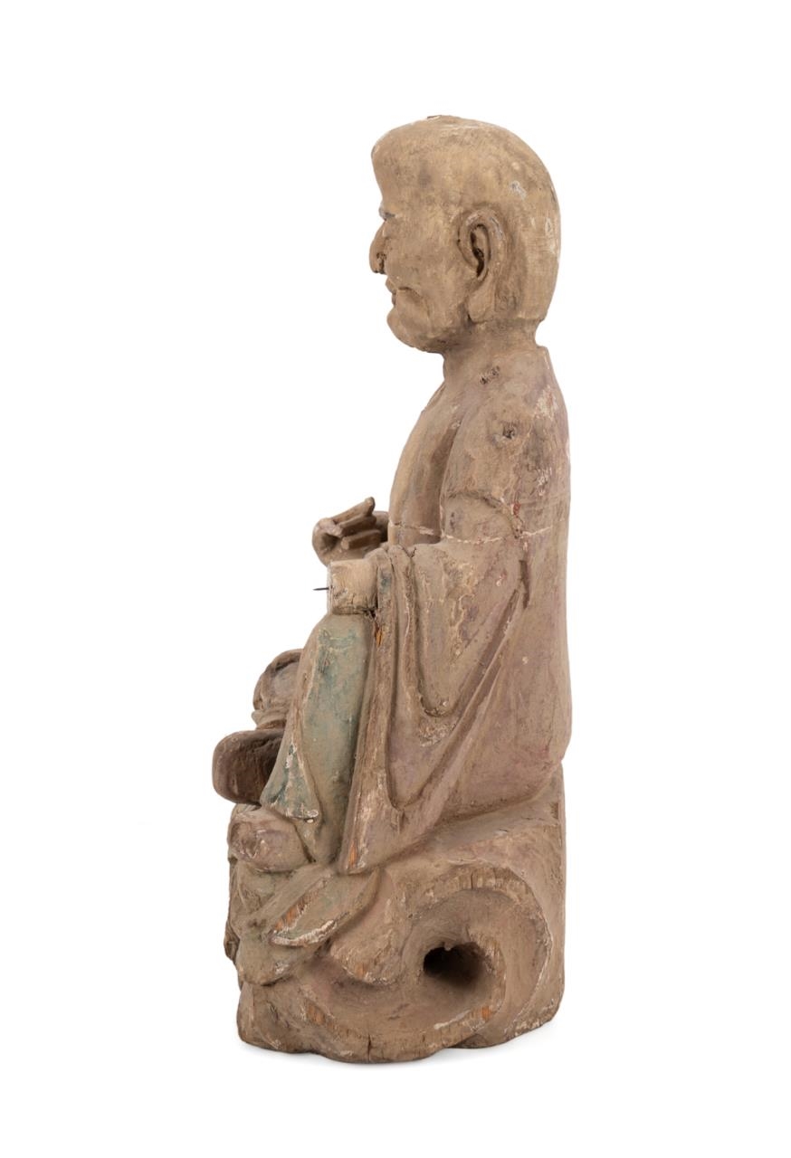 Chinese School | CHINESE CARVED WOOD SEATED MAHAKASYAPA | MutualArt