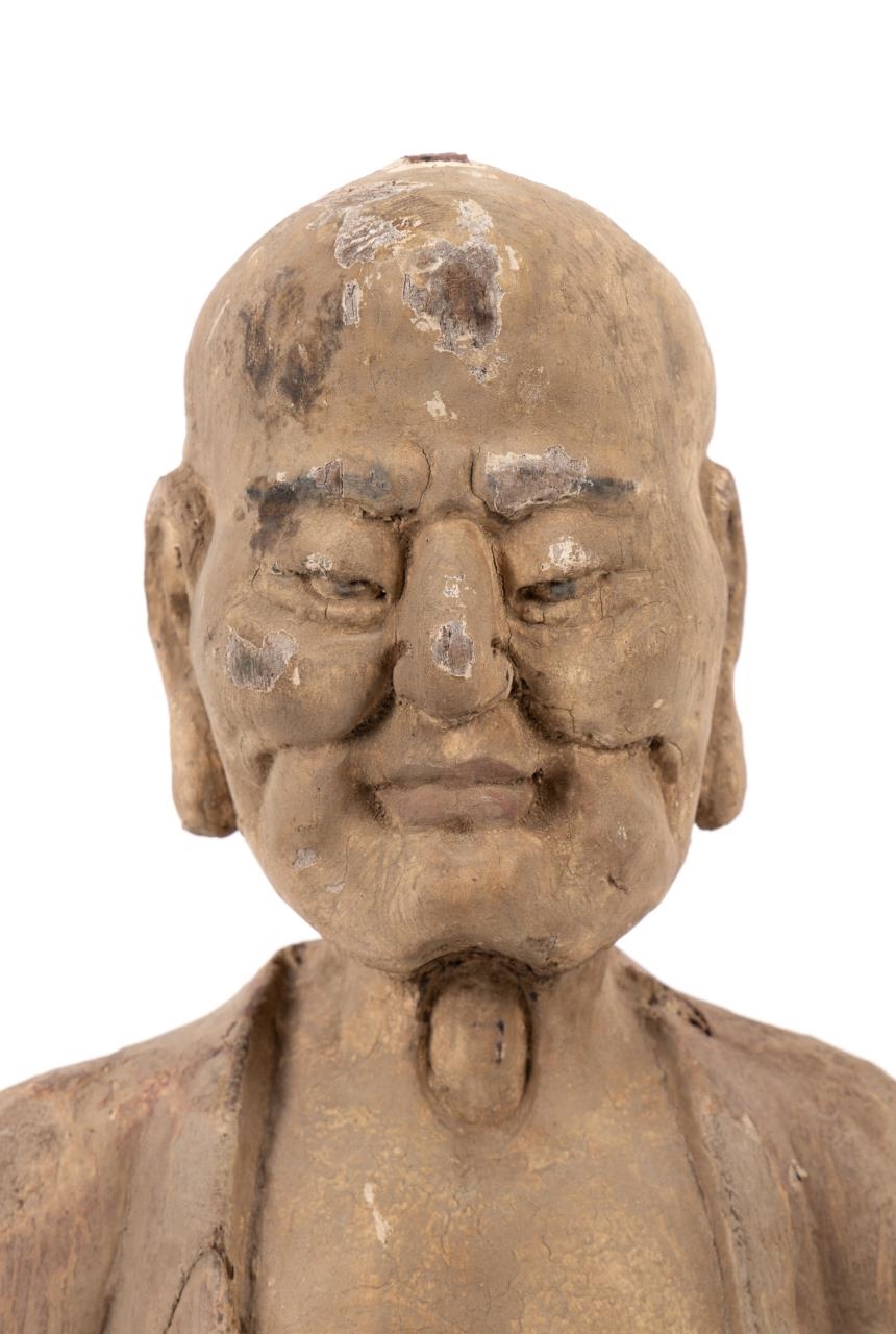 Chinese School | CHINESE CARVED WOOD SEATED MAHAKASYAPA | MutualArt