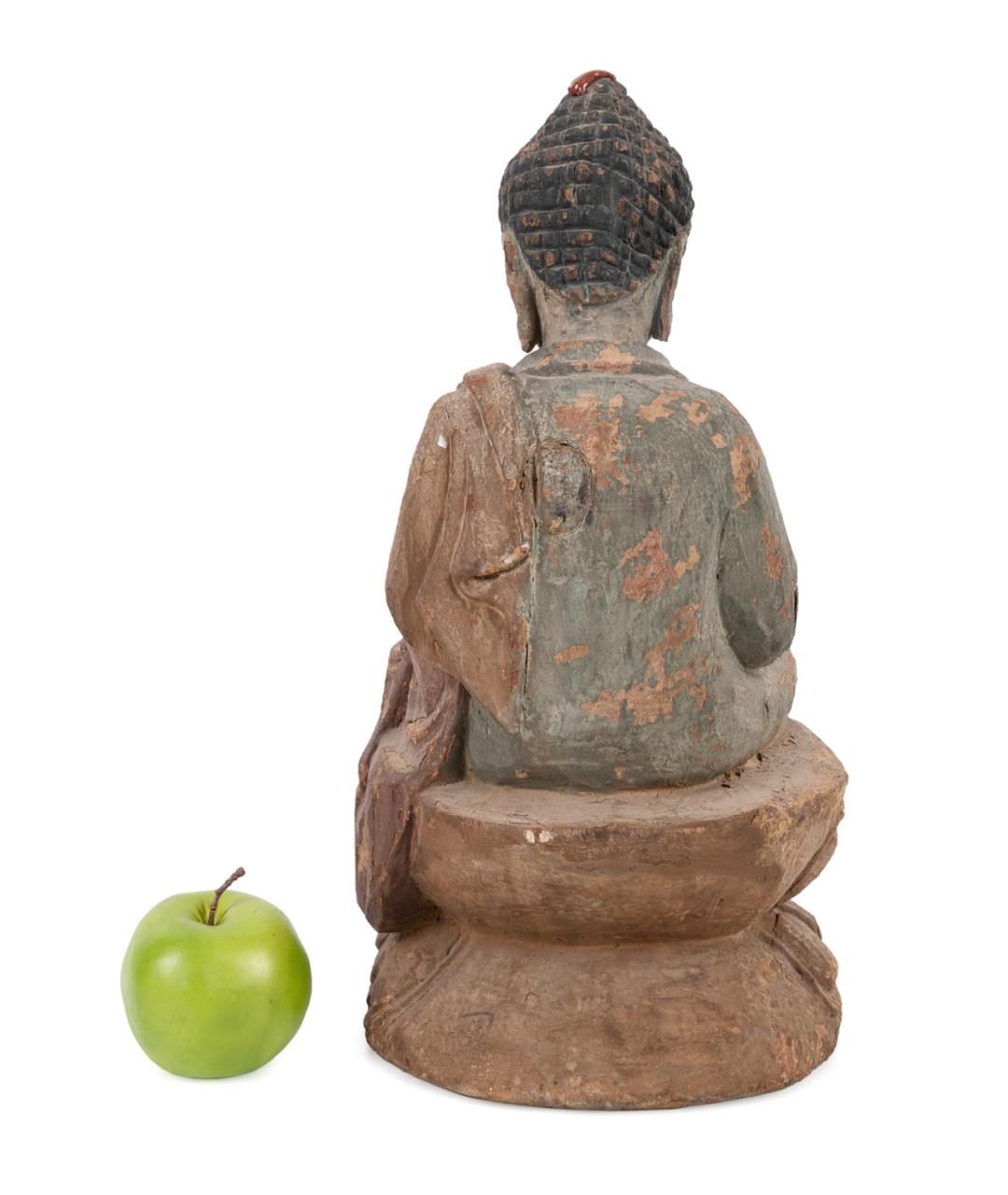 Enlightenment | CHINESE CARVED WOOD SEATED BODHISATTVA | MutualArt