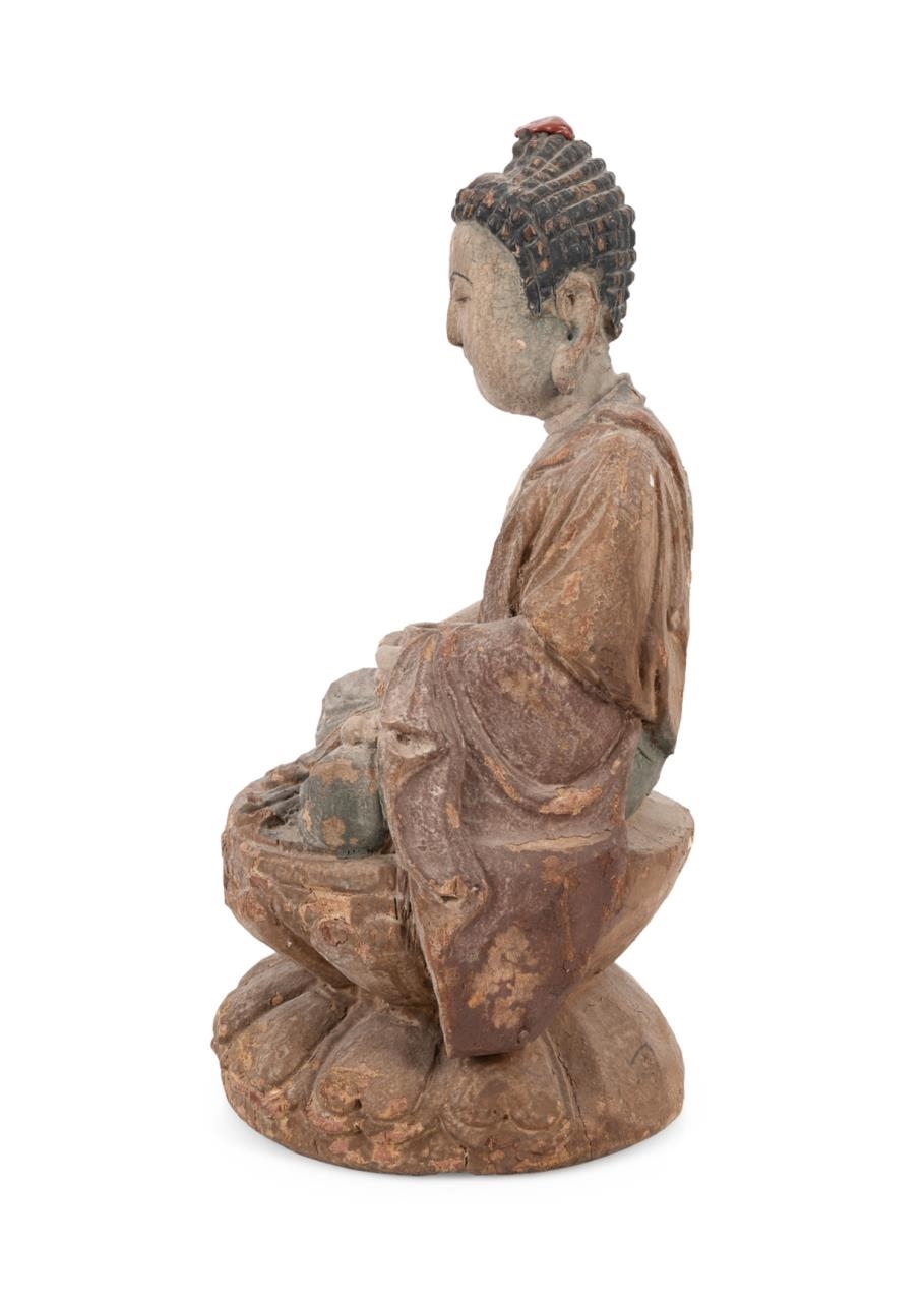 Enlightenment | CHINESE CARVED WOOD SEATED BODHISATTVA | MutualArt