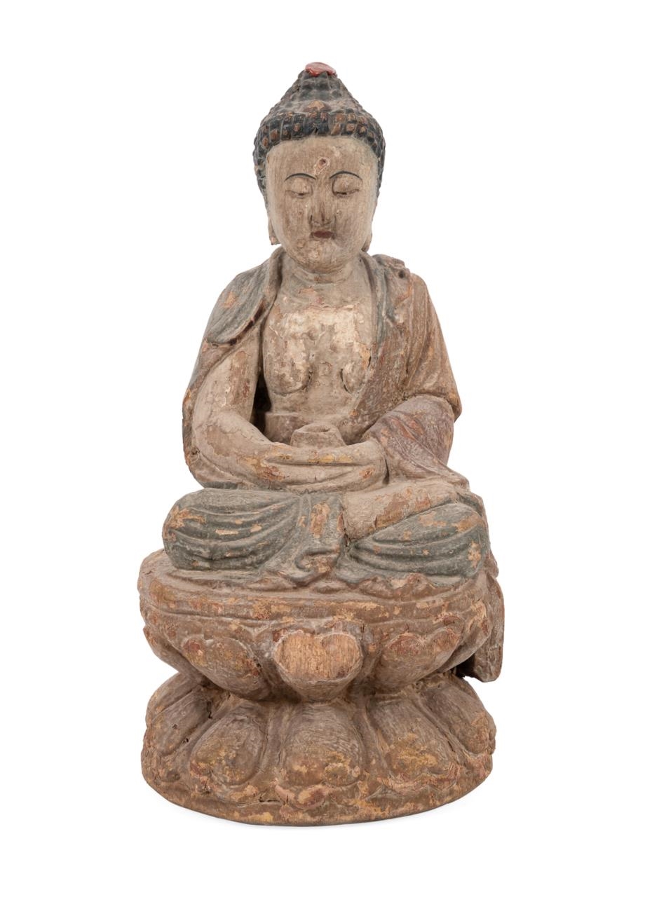 Enlightenment | CHINESE CARVED WOOD SEATED BODHISATTVA | MutualArt