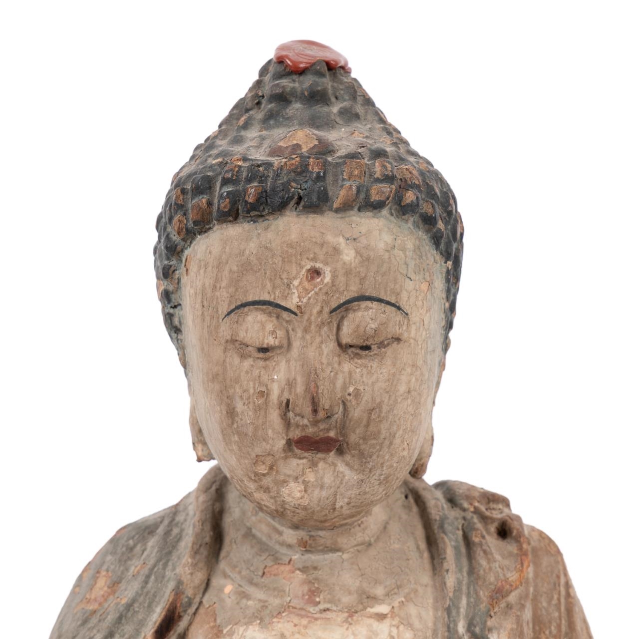 Enlightenment | CHINESE CARVED WOOD SEATED BODHISATTVA | MutualArt