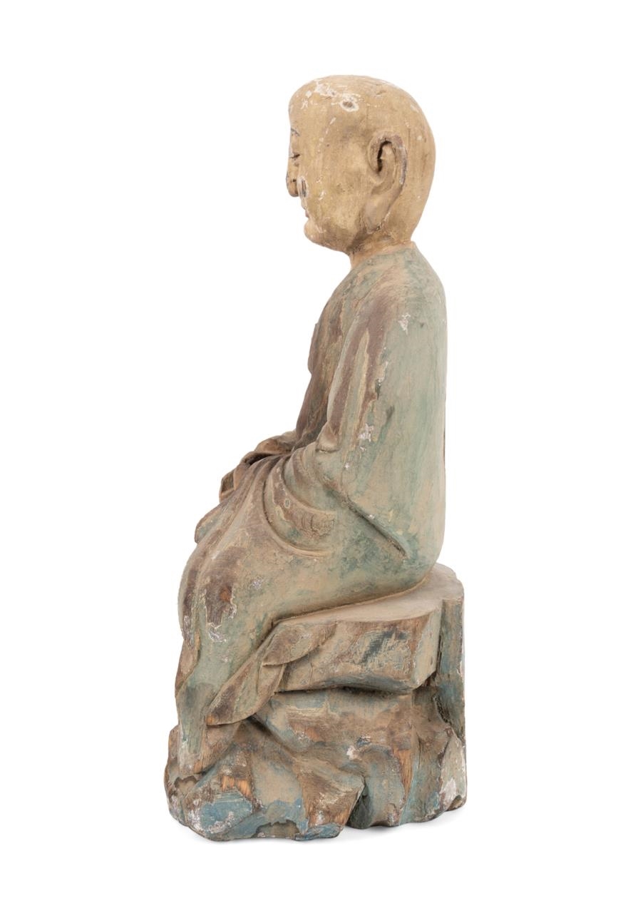 Enlightenment | CHINESE CARVED WOOD SEATED LUOHAN | MutualArt