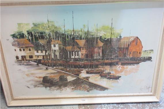 Kevin Platt | Fishing boats moored in a harbour | MutualArt