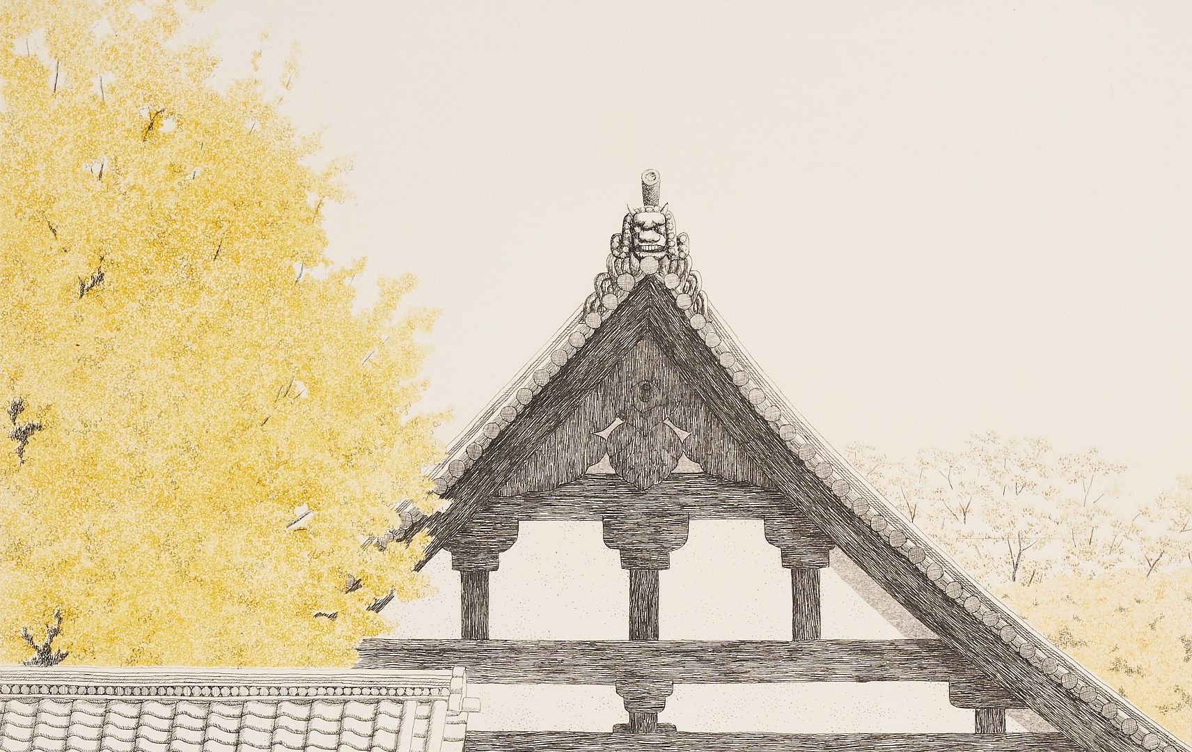 Ryohei Tanaka | Tanaka Ryohei Color Etching, Autumn Temple (2008 ...