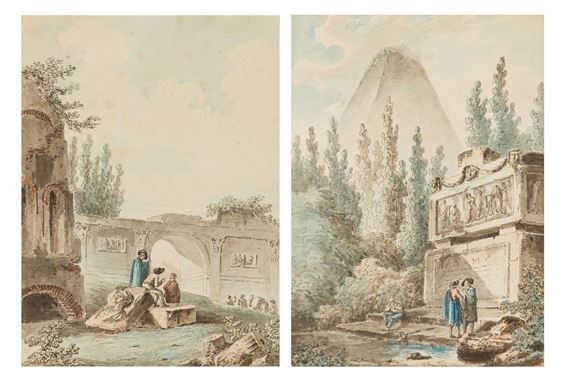 Hubert Robert | Tourists by a Sarcophagus, The Pyramid of Cestius ...