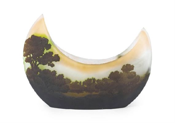 Gallé | Crescent moon shaped Vase with design of Lake scenery | MutualArt