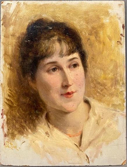 Edouard Francois Zier | Portrait of a Young Woman. Oil on - Lot | MutualArt