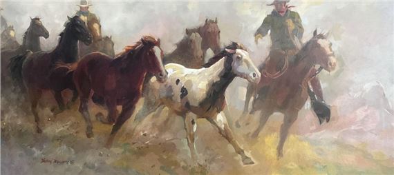 Leland D. Beaman | Horse Wranglers Oil On Board | MutualArt