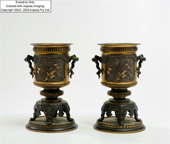 Planters | Meiji period Cast with panels of birds and flowers | MutualArt