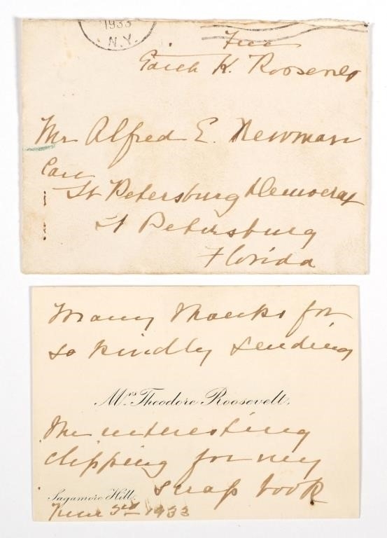 Theodore Roosevelt | EDITH ROOSEVELT FRANKED ENVELOPE & CARD (1933 ...