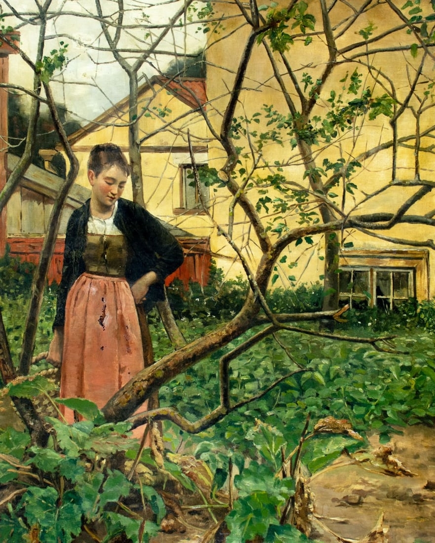 William Feron | Peasant Girl in Garden | MutualArt