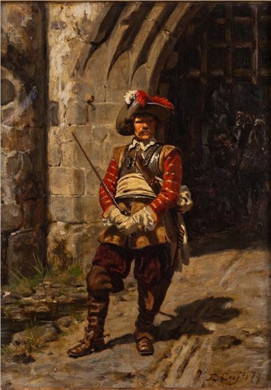 Ernest Crofts | Cavalier standing before a portcullis - Oil on panel ...