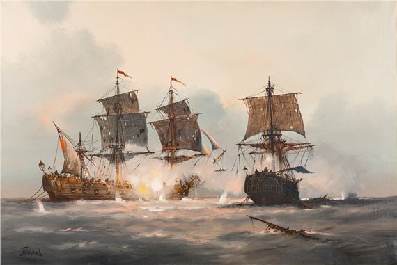 Les Spence | Battle scene at sea - Oil on canvas | MutualArt