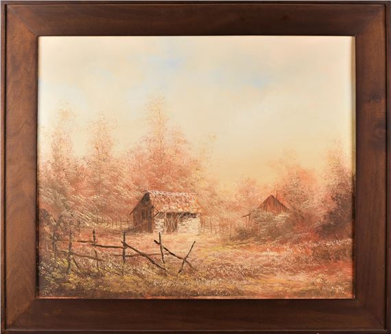 Lester C. Hughes | autumn landscape with shack in woods | MutualArt