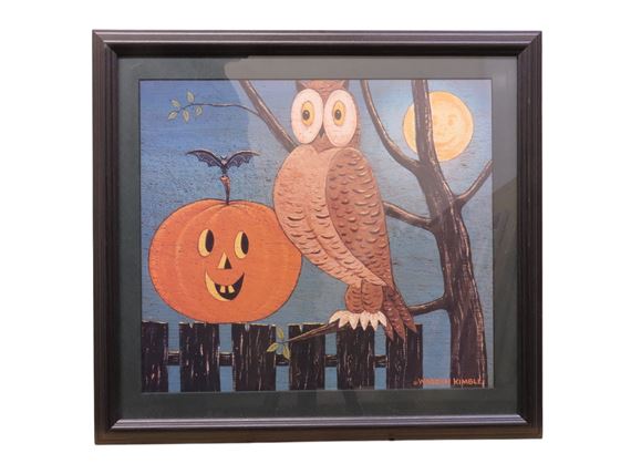 Warren Kimble | WARREN KIMBLE, FOLK ART OF AN OWL AND PUMPKIN.cm xcm ...