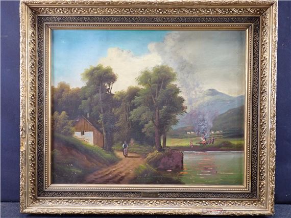 Frédèric Fiebig | Paysage animé Le Cadre porte un plaque FIEBIG non ...