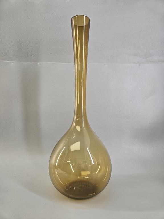 Arthur Percy | Tall MCM Arthur Percy Amber Swedish Glass Vase | MutualArt