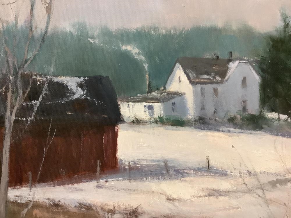 Fritz Hoffman | Fritz Hoffman Oil Painting of Farm in Winter Measures ...