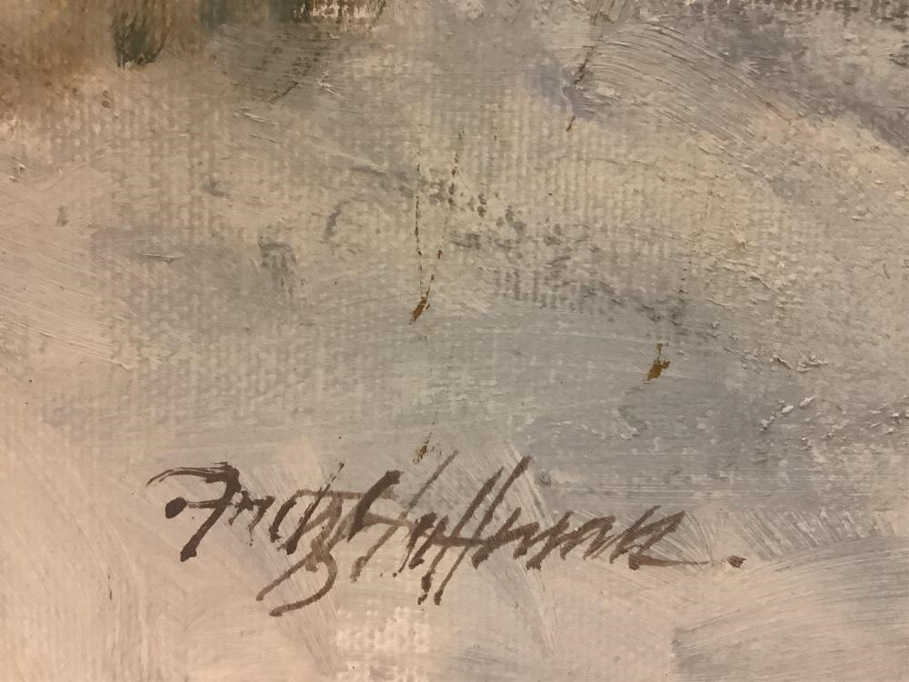 Fritz Hoffman | Fritz Hoffman Oil Painting of Farm in Winter Measures ...