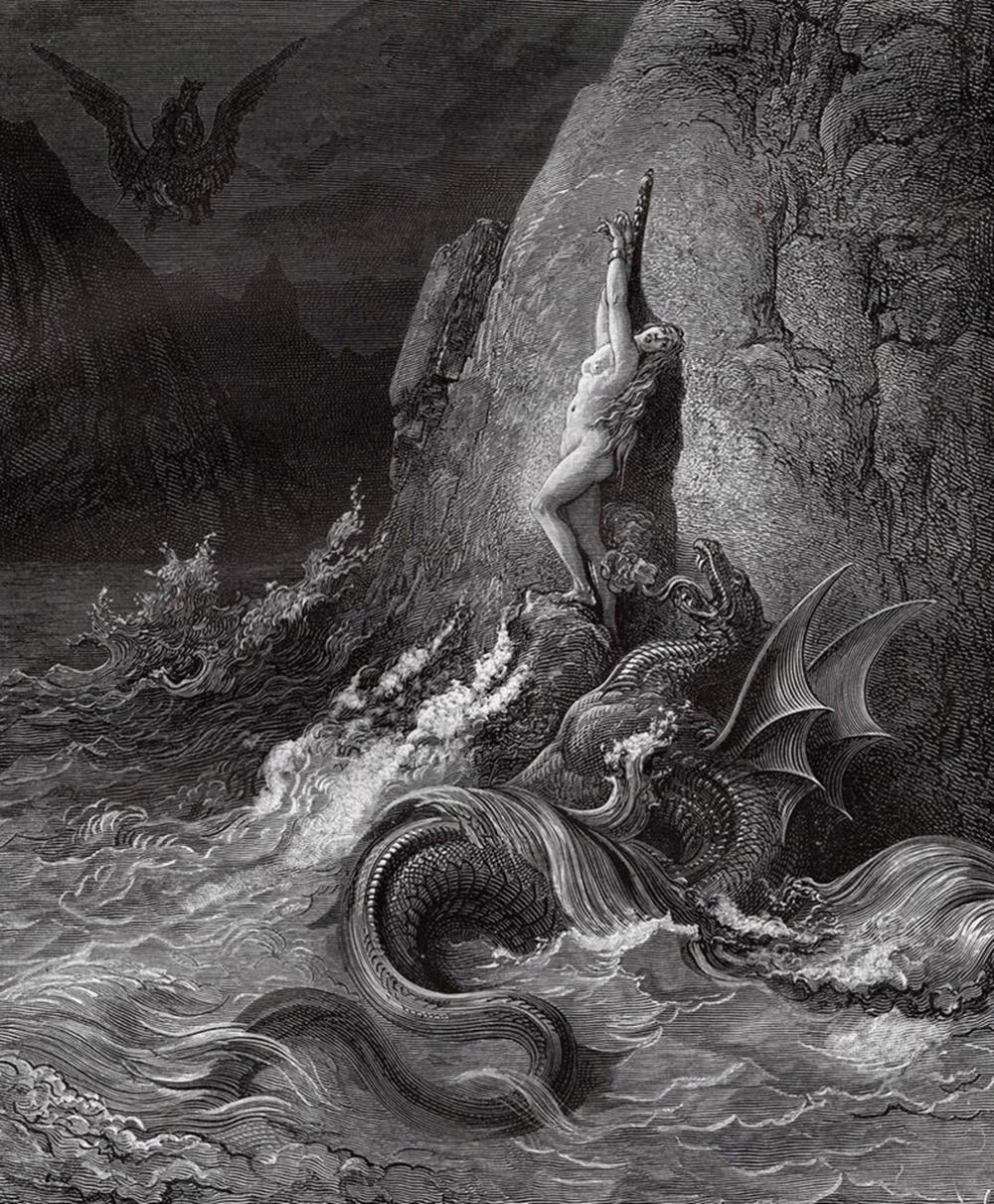 Gustave Doré | Gustave DORE 1800s Woodcut Ruggiero comes to Angelica's ...