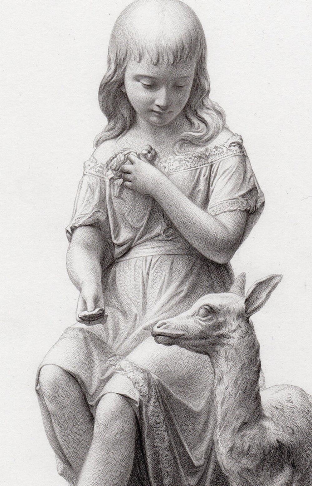 Matthew Noble | Matthew Noble Amy and her Fawn 1872 engraving | MutualArt